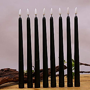 Datomarry Pack of 12 Black Body Flickering Flameless Taper Candles,11 inch Warm White Glow Plastic Battery Powered Realistic Christmas Candles Lights