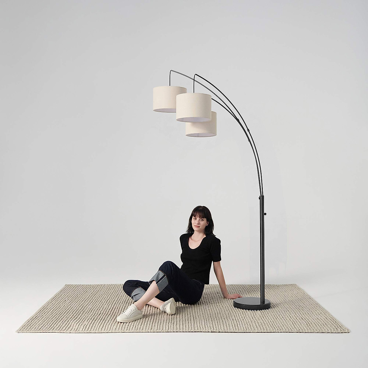 Brightech Trilage Arc Floor Lamp for Living Room, Multi Head Tree Floor Lamp for Bedroom, 3 Lights Standing Lamps Hanging Over The Couch - Black