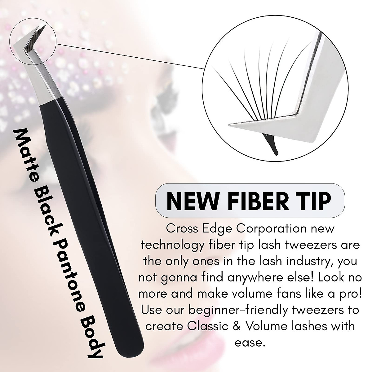 My Lash Tools Fiber Tip Lash Tweezers for Eyelash Extensions Pro Tweezer for Volume Lashes Japanese Stainless Steel Mink Lashes Fan Making Mega Volume Boot Angled Lashing Tweezers (Black)