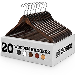 Zober Wooden Hangers 20 Pack - Non Slip Wood Clothes Hanger for Suits, Pants, Jackets w/ Bar & Cut Notches - Heavy Duty Clothing Hanger Set - Coat Hangers for Closet - Vintage