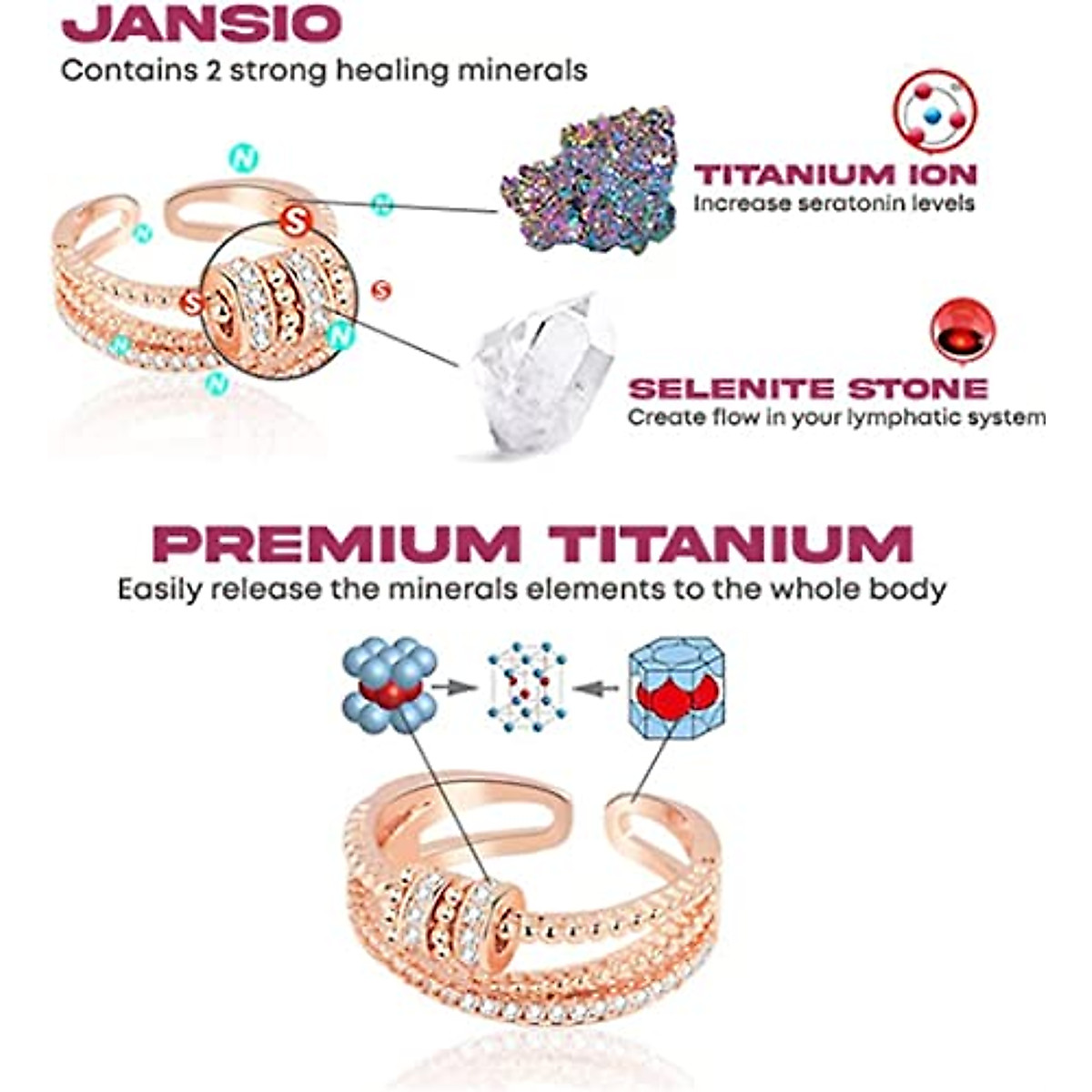 JANSIO Threanic Triple-Spin Ring, JANSIO Triple-Spin Ring, Feelief Zirconica Triple Fidget Ring, Anti Anxiety Adjustable Moissanite Spinner Ring for Men and Women (3pcs)