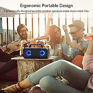 Fiodio IPX6 Waterproof Portable Speakers, Wireless Outdoor Travel Party Speaker, Built-in Microphone, USB for Sports, Beach, Hiking and Camping, black