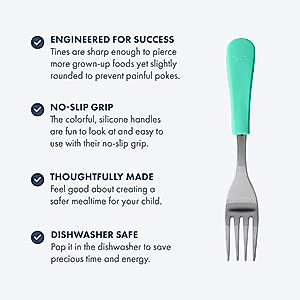 Avanchy® Baby Fork Set, Stainless Steel and Silicone Spork Utensils, Toddler Baby Led Weaning Silverware Cutlery Flatware, Kids First Self Feeding 2 Pack, Pink Spoon, Fork