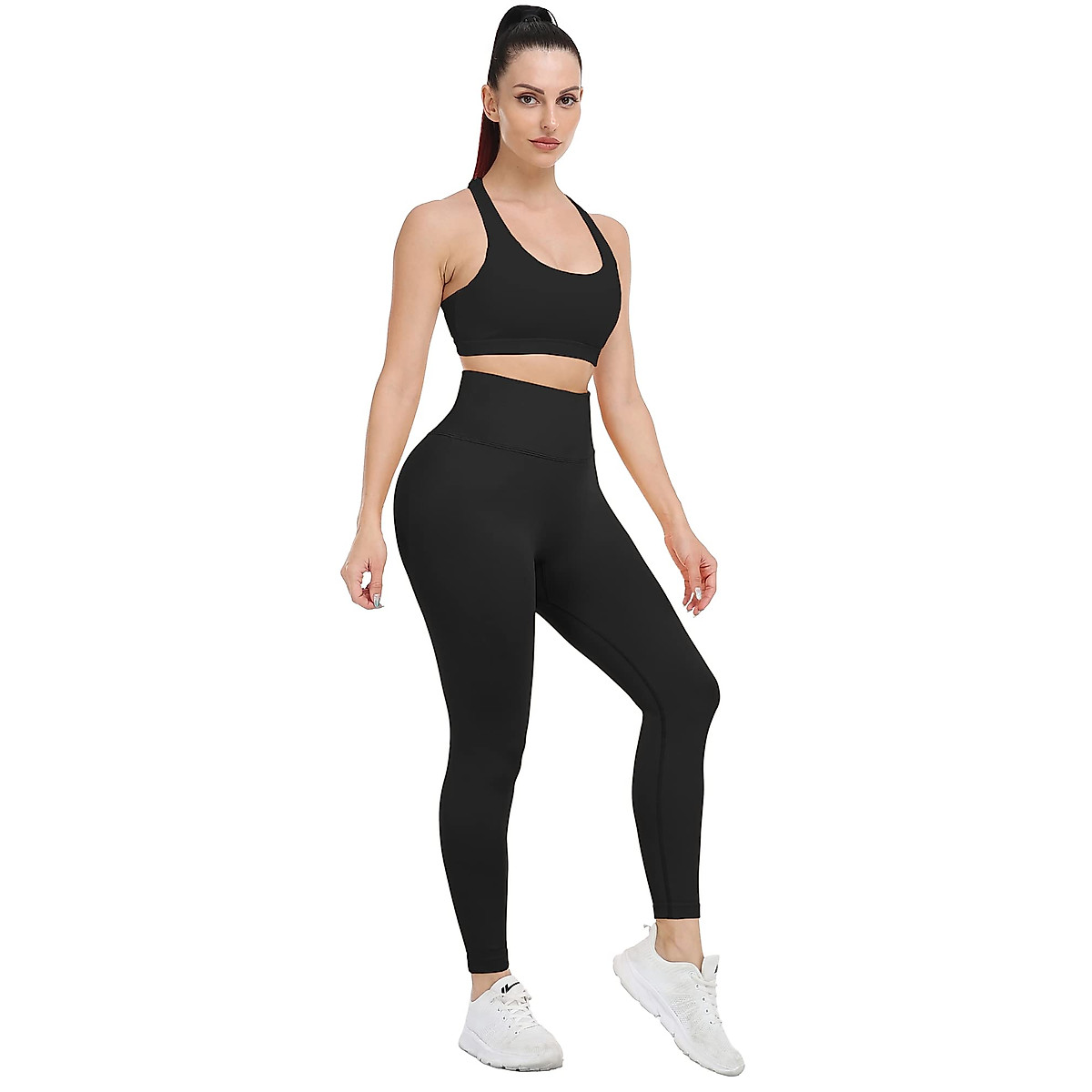 CHRLEISURE 3 Piece Workout Leggings Sets for Women, Gym Scrunch Butt Butt Lifting Seamless Leggings (AMZ025, Black M)