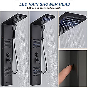 𝗙𝗖𝗢𝗧𝗘𝗘𝗨 𝗦𝗵𝗼𝘄𝗲𝗿 𝗣𝗮𝗻𝗲𝗹 𝗧𝗼𝘄𝗲𝗿 𝗦𝘆𝘀𝘁𝗲𝗺 Shower Panel with LED Full Body Shower System Rain Shower Head 3-Setting Handheld Spray Luxury Shower Tower Stainless Steel Black