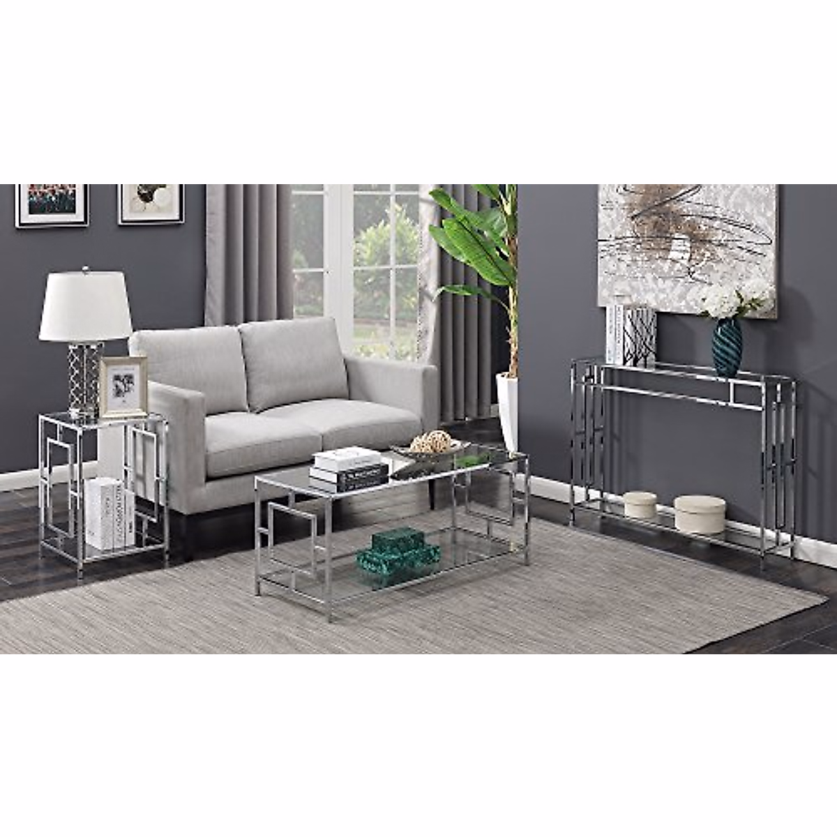 Town Square Chrome Console Table with Shelf, Glass/Chrome