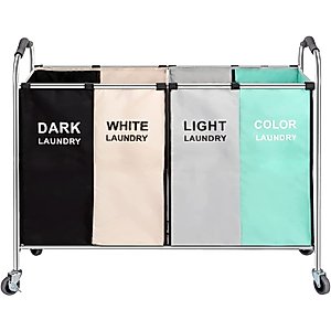 Laundry Basket Sorter Cart,Laundry Hamper Sorter Baskets with Large Removable Bags and Lockable Rolling Wheels,for Laundry Room Organization and Storage,40 X 16 X 30 inches (4 Section-Green)