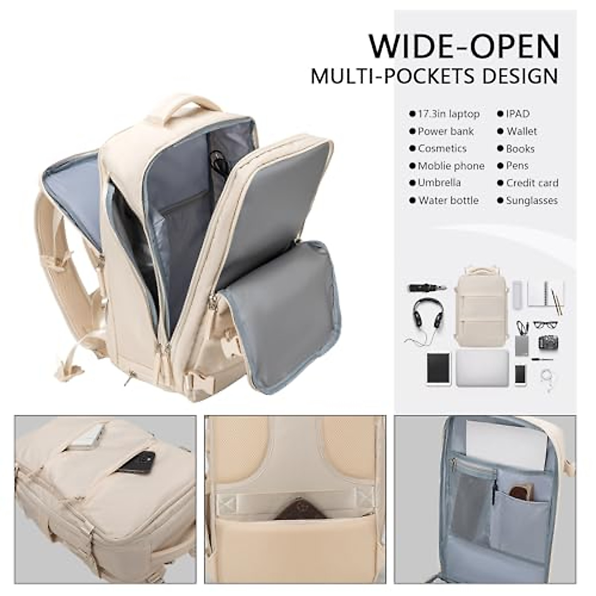 MOLNIA Large Travel Backpack for Women & Men with Shoe Compartment, Airline Approved Carry on Backpack 17.3" Laptop Backpack with USB Port Casual Daypack for Work, Business, College