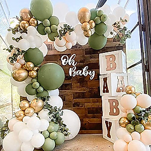 Anyshin Balloon Garland Arch Kit-152pcs White, Retro Green, Gold, Skin Latex Balloons for Baby Shower Birthday Wedding Graduation Bachelorette Anniversary Party Background Decorations