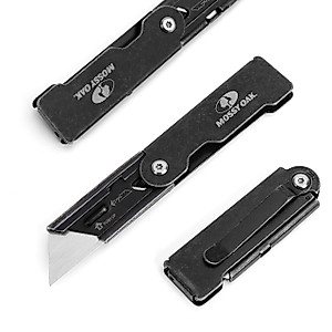MOSSY OAK 2-pack Folding Pocket Utility Knife Set, Quick Change Box Cutter with Frame Lock, EDC Foldable Razor Knife with Belt Clip, Stone Washed
