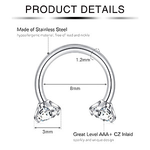 AVYRING 16g Lip Rings Labret Studs Medusa Piercing Ring Surgical Steel Forwards Helix Conch Rook Snug Orbital Earrings 18pcs 8mm