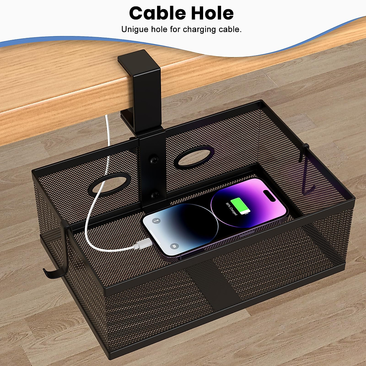 HAMOPY Under Desk Drawer Organizer, Clamp-on No Drill Under Desk Storage Drawers with 2 Cable Holes, 360° Rotatable Hidden Desk Must Haves for Home and Office Accessories