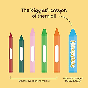 Honeysticks Super Jumbo Crayons (6 Pack) - 100% Pure Beeswax Crayons with Food Grade Colors, Non Toxic Crayons for Toddlers 1-3 Unbreakable, Extra Large Crayons, Easy to Hold and Use, Eco-Friendly
