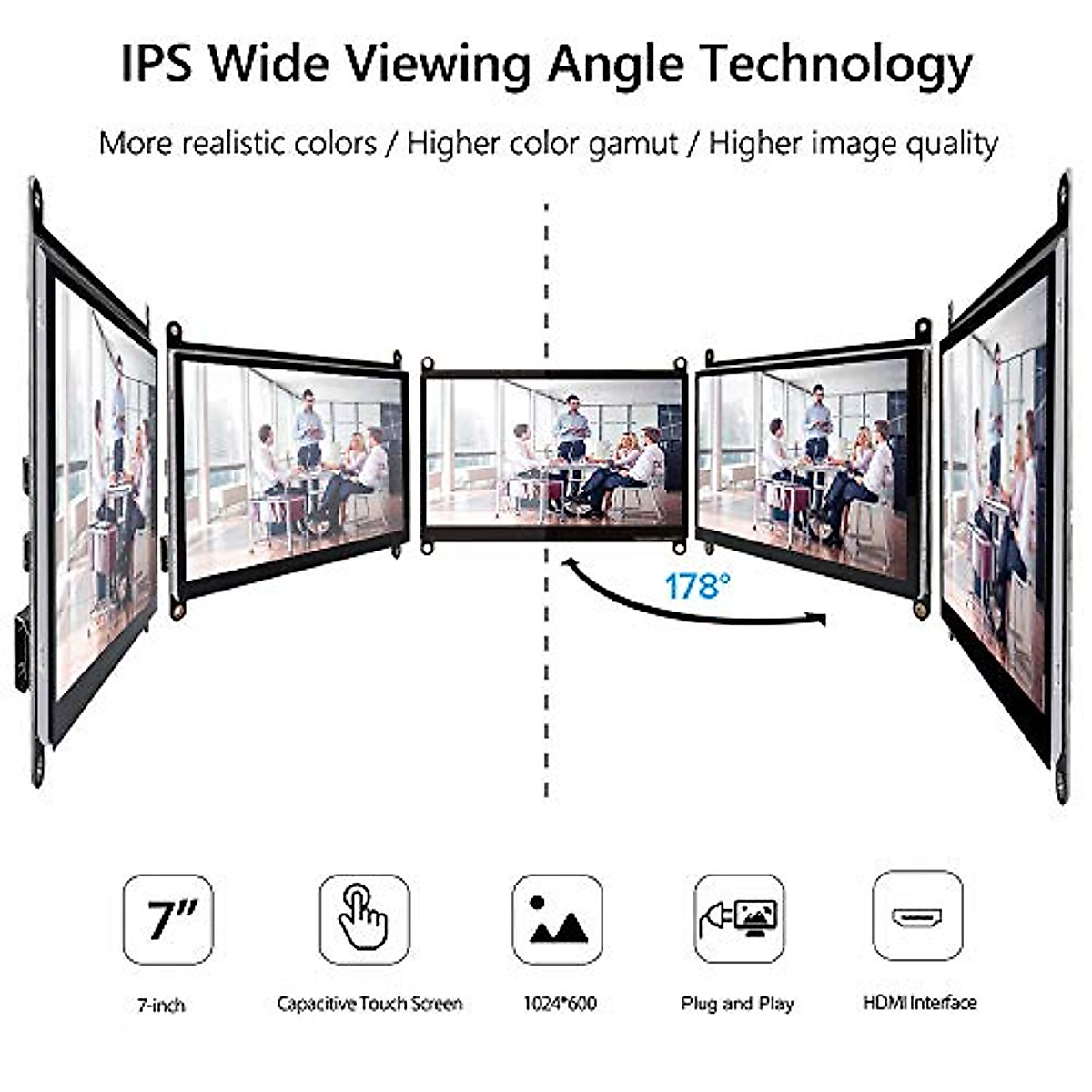7 Inch Touch Screen Monitor for Raspberry Pi, Portable IPS Display HDMI 1024 * 600 Touchscreen with Acrylic Case, Second Monitor for Gaming Consoles/PC/Camera/Win OS