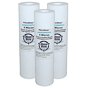 KleenWater KW2510SWHT Replacement High Temperature Polypropylene Filter Cartridges, Dirt Rust Sediment Filtration, No Scale Inhibitor, Made in USA, Set of 3