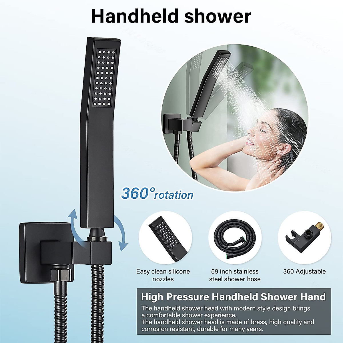 Shower Faucet Set Matte Balck Rain Shower System with High Pressure 8 Inches Rain Shower Head and Handheld Spray Bathroom Luxury Rain Mixer Shower Faucet Set Complete Combo Set Ceiling Mounted