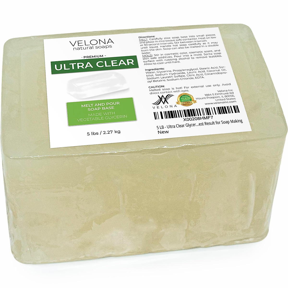 velona 5 LB - Ultra Clear Glycerin Soap Base Melt and Pour | Transparent Natural Bar for The Best Result for Soap Making