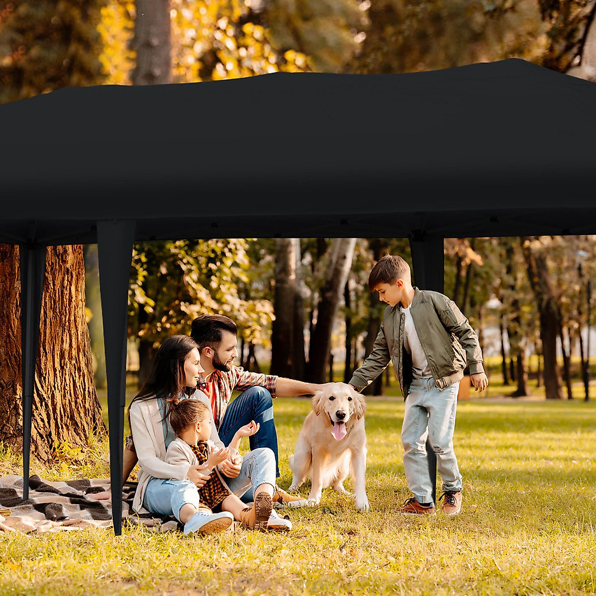 FOOWIN Canopy 10'X20' Tent Pop-up Canopy Commercial Tent with 6 Removable Sidewalls Tents for Parties with 12pcs Stakes，6 pcs Ropes Outdoor Carport Canopy Shade for Patio/Outdoor (Black)