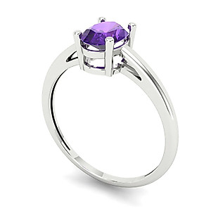 Clara Pucci 1.0 ct Oval Cut Solitaire Natural Amethyst gemstone Wedding Bridal Designer Anniversary Engagement Ring Real 14k White Gold