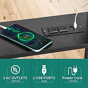 YITAHOME Height Adjustable Table with Charging Station, Portable Desk with Wheels, Small Standing Rolling Computer Desk with Tiltable Tabletop and Storage Bag, Black