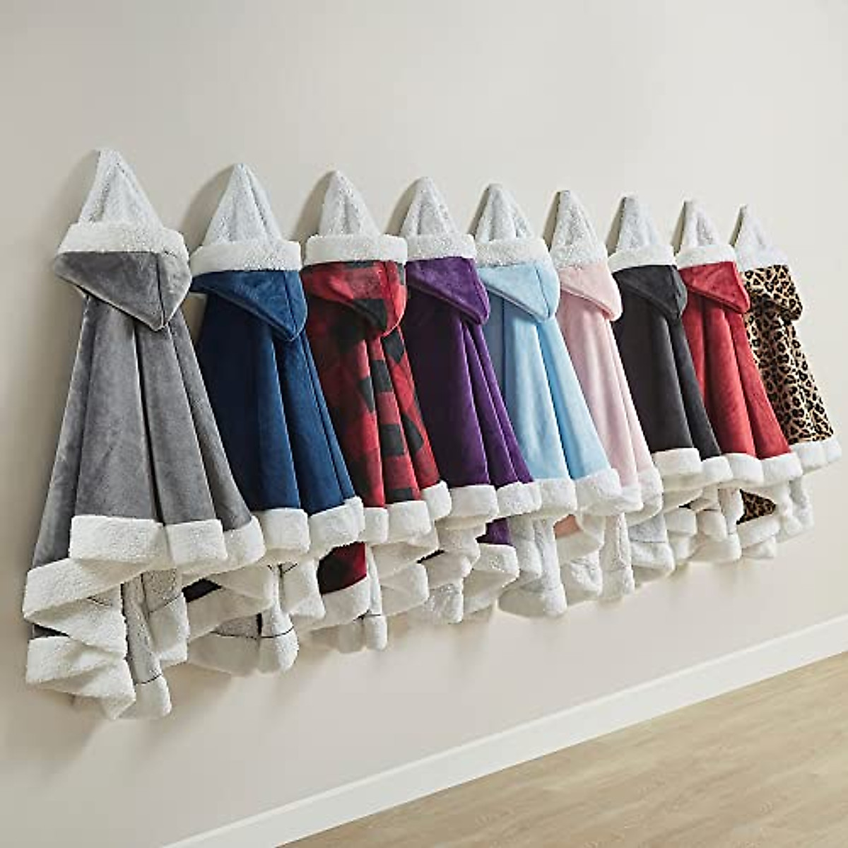 Degrees of Comfort Angel Wrap Wearable Hooded Blanket | Sherpa Lining Poncho Blanket with Hood and Pockets | Soft Plush Fleece Throw Blanket Cape | Cozy Blanket Shawl for Adults/Women Gift, Sky Blue