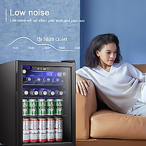 Antarctic Star 2.6cu.ft Mini Fridge 100 Can Beverage Refrigerator Wine Cooler/Cabinet Small Beer Soda Glass Door Counter Top Bar Fridge Freestanding Black