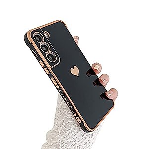 phylla Compatible with Samsung Galaxy S21+ Plus 6.7” 5g Case,Luxury Plating Cute Love Heart Side Small Pattern Phone Case,Full Camera Protection Soft Silicone Shockproof Bumper Cover (Black)