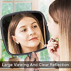 Brippo Hand Mirror, Large Handheld Mirror with Handle for Barber Haircut Salon, Shaving or Makeup, Hand Held Mirror for Vanity/Bathroom/Traval, Regular Non-Magnifying (Square Black 9" x 8")