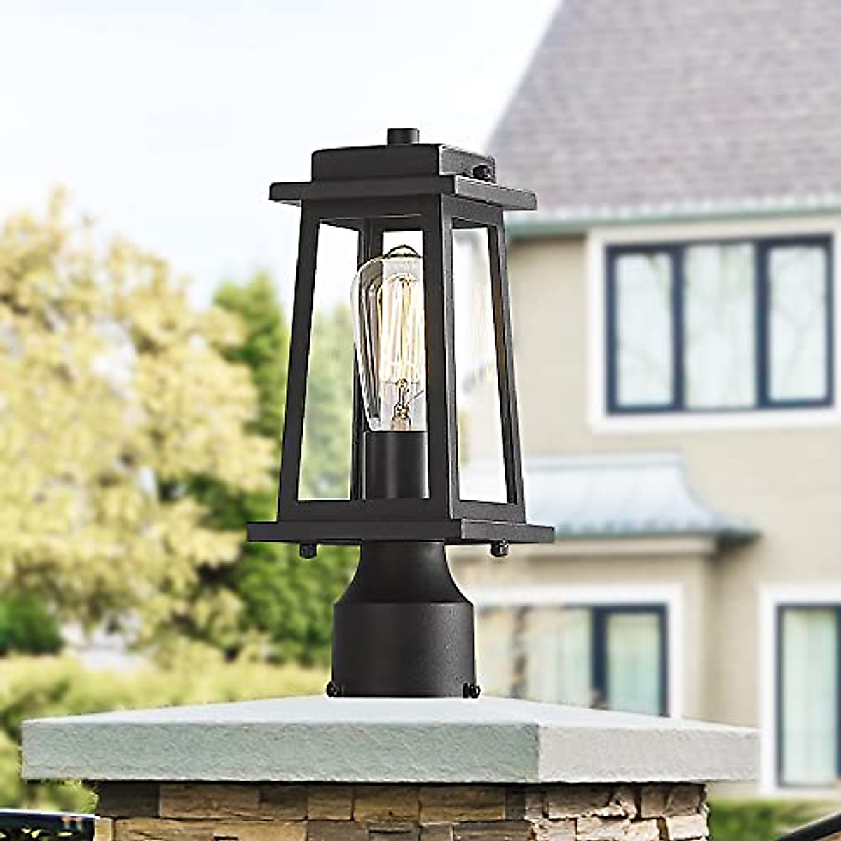 Maleoi Outdoor Post Lights with Pier Mount Base, Porch Post Lighting Fixture, Outdoor Post Lantern, Porch Pillar Lights for Yard, Garden, Patio, Pathway (Black, 1 Pack)