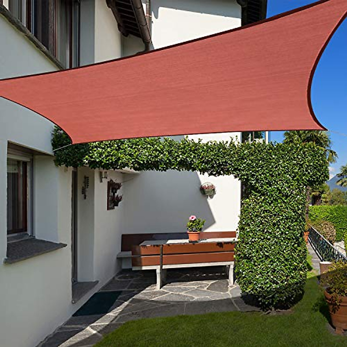Amagenix Sun Shade Sails Canopy, Rust Red Curved Rectangle Outdoor Shade Canopy 12'X16' Breathable 95% UV Block Canopy for Outdoor Patio Garden Backyard (We Make Custom Size)