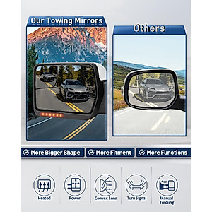ECCPP Tow Mirrors Towing Mirrors Compatible with 2004-2014 for Ford for F150 1997-1999 for Ford for F-250 with Left Right Side Power Control Heat Turn Signal Puddle Light with Chrome Housing