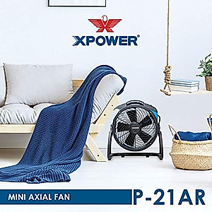 XPOWER P-21AR 11" Diameter Industrial High Velocity Axial Air Mover/Carpet Dryer/Floor Fan/Utility Blower 1100 CFM, 0.6 Amps