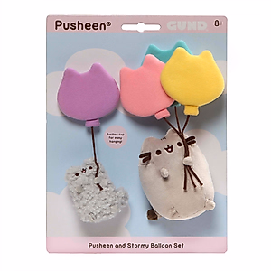 GUND Pusheen and Stormy with Balloons Plush Stuffed Animals, Set of 2, Gray