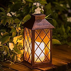 TAKE ME 14" Solar Lanterns Outdoor Garden Hanging Lantern Waterproof LED Flickering Flameless Candle Mission Lights for Table,Outdoor,Party