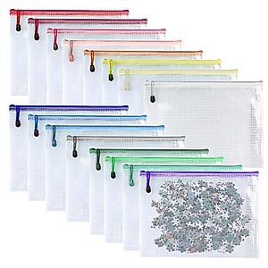 Oaimyy-5 * 7inchs-16 Pcs-Plastic Mesh Zipper Pouch Document Folders Bag Zip File Bags for Office Supplies,Home,Travel Storages,Puzzle Board Games Storage-Multicolor