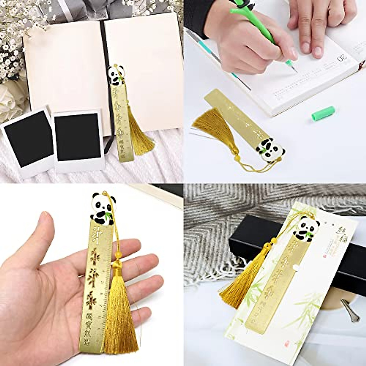 yueton Creative Classical Style Metal Bookmark Brass Ruler Bookmark Cute Panda Copper Bookmark with Beautiful Tassels for Office, School, Home, Library and Bookstore Use - with a Gift Box