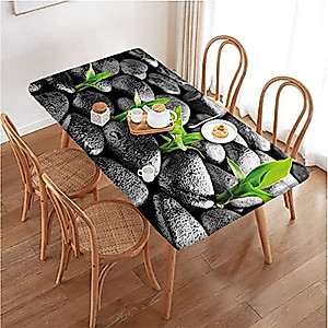 NJZOXR Basalt Stones Bamboo Fitted Tablecloth Rectangle Table Cover - Table Cloth - Fitted Table Covers for 5 Foot Tables