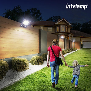 intelamp Solar Flood Lights Outdoor Motion Sensor,12000mAh 2000LM Solar Powered Motion Sensor Flood Light with Remote， Dusk to Dawn Solar Lights for Outside with 16.4Ft Cable IP65 Waterproof