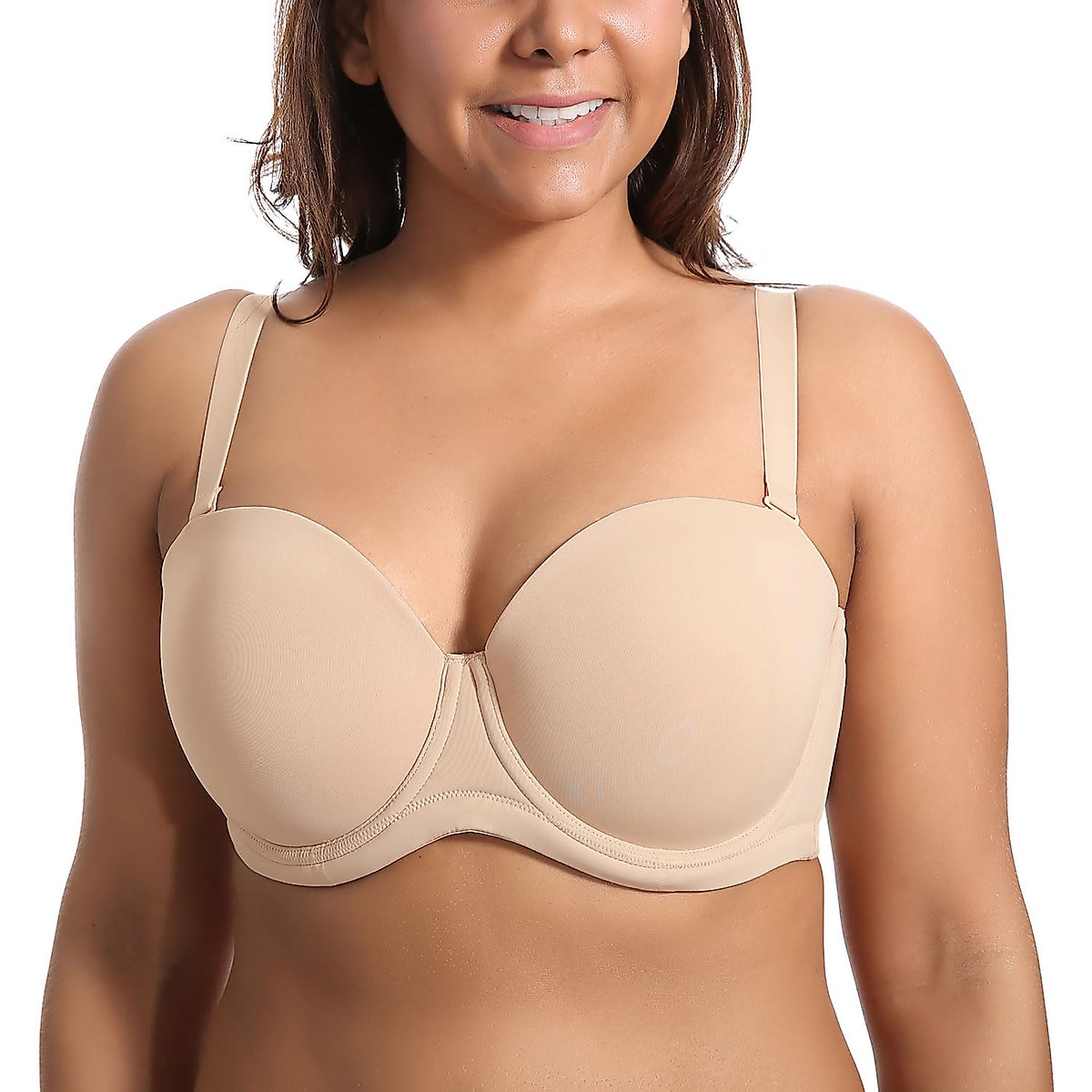 DELIMIRA Women's Underwire Contour Multiway Full Coverage Strapless Bra Plus Size Beige 46DD
