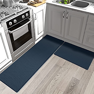 DEXI Kitchen Rugs and Mats Cushioned Anti Fatigue Comfort Runner Mats for Floor Rugs Waterproof Standing Rugs Set of 3, 17"x29"+17"x59"+17"x59" Navy Blue