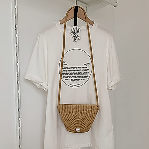 NIBD Straw Crossbody Bags for Women Mini Beach Bag, Woven Bucket Bag,Bohemian Summer Beach Basket Vacation Shoulder Bag (Brown)