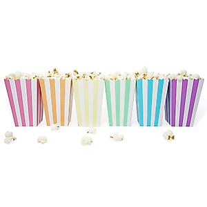 Chloe Elizabeth Mini Popcorn & Candy Favor Treat Boxes For Birthday, Bridal and Baby Shower - Assorted Striped Design - 36 Count (Rainbow Pastel Mix)