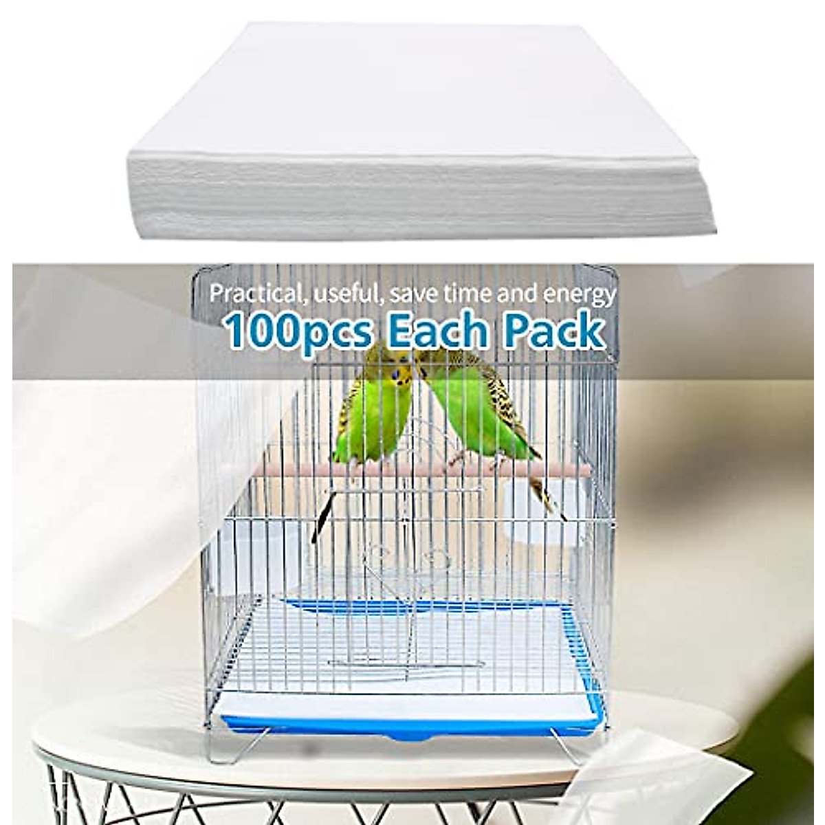 RUBY.Q Bird Cage Liner Papers, 100/200 Sheets Non-Woven Bird Cage Liners, Precut Absorbent Bird Cage Paper Liners Pet Animal Cages Cushion for Bird Parrot