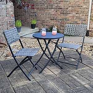 3 Piece Folding Outdoor Patio Bistro Set, Wicker Patio Furniture Sets with Table and Chairs for Garden, Backyard, Porch, Patio - Patio Conversation Set
