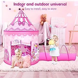 GeerWest 3PC Princess Tent for Girls with Kids Ball Pit and Crawl Tunnel for Toddlers, Pink Pop Up Playhouse Toys Indoor& Outdoor for Birthday Gifts