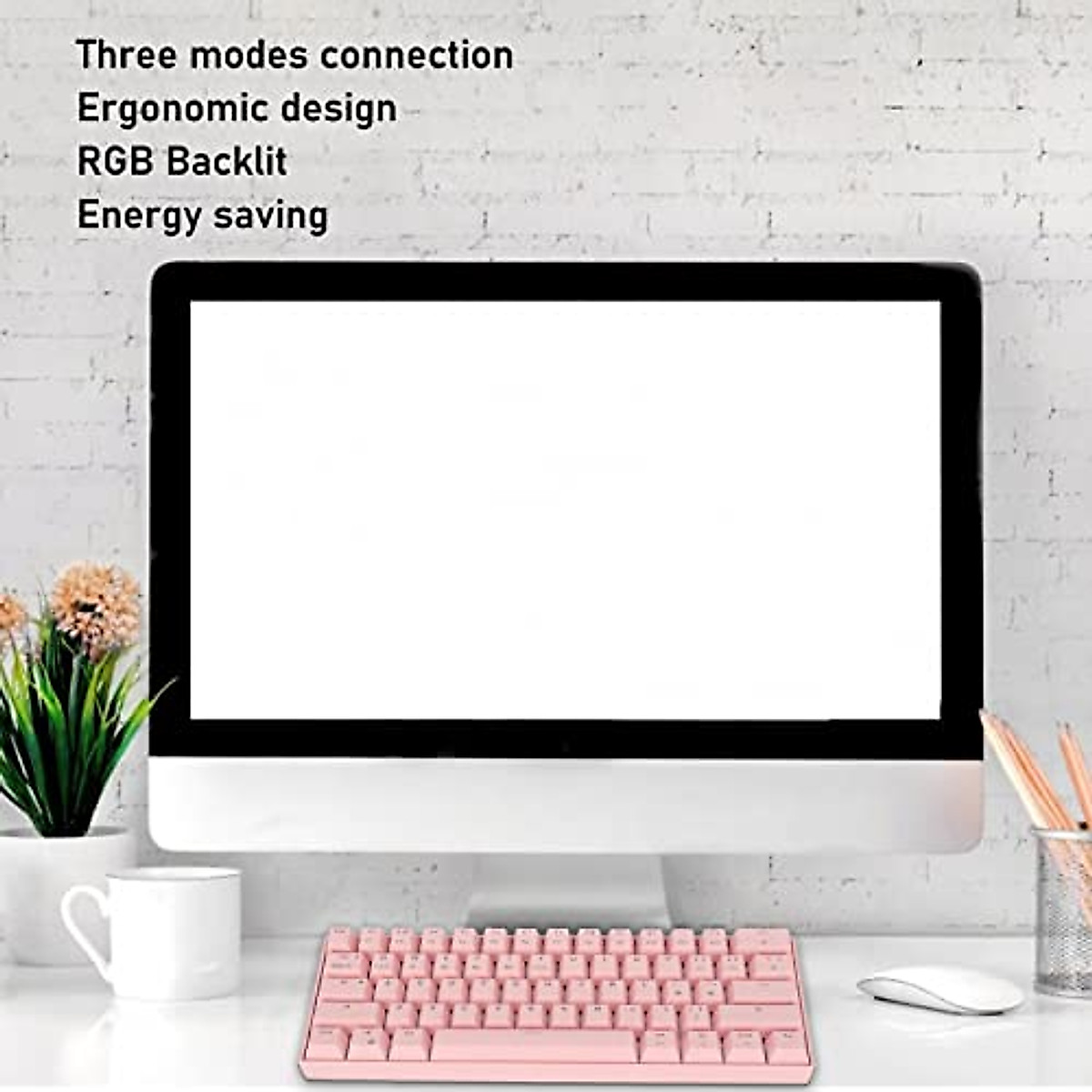 Kafuty-1 Mechanical Gaming Keyboard 60%, 61 Keys RGB Backlit Mini Ergonomic Wireless/Wired Bluetooth Keyboard, for PS4 PC Mac Gamer, Typist, Travel (Green axis)