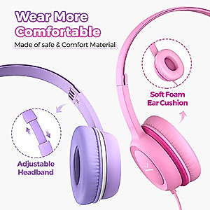 vinamass Kids Headphones, Wired Headphones with 85dB Volume Limiting, 3.5mm Jack Adjustable On Ear Headphones for Kids, Boys, Girls, Study, School