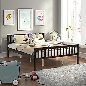 Prohon Queen Size Bed Frame with Vertical Openwork Design Headboard & Footboard, Wooden Platform Bed with Large Underbed Storage Space, Simple Style Bedframe, No Box Spring Needed, Espresso