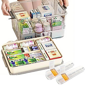 Ledander Portable Medicine Storage Box with Compartments, Clear Plastic (white)