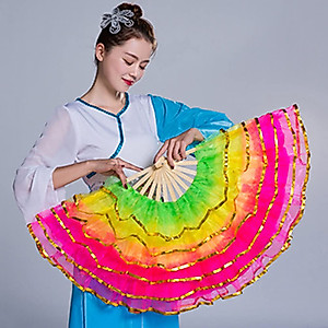 LELAMP 19 Styles Colorful Folding Flexible Dyed Silk Fan Folding Fan Hand Held Chinese Style Handmade Yangko Dance Performance Props